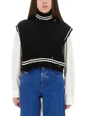Marni Cropped Cotton Knit Vest - Black