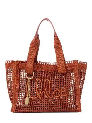 Chloé Raffia Tote Bag With Gold-tone Hardware - Brown