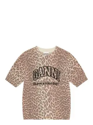 GANNI GANNI Logo Wool T-Shirt - Animal Print Multicolor