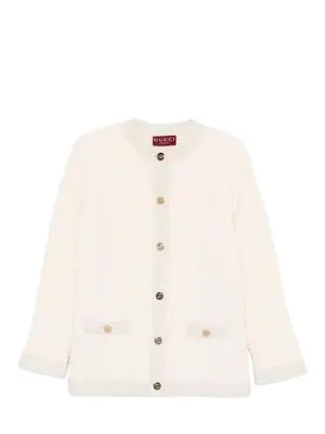 Gucci Long Sleeve Crewneck Bouclé Lamé Wool Cardigan - Multicolor