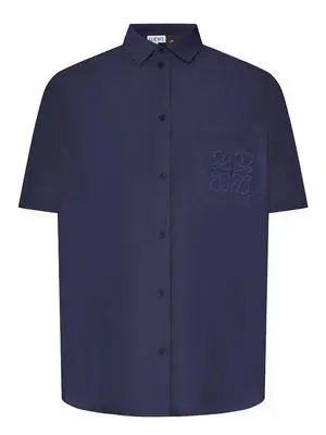 Loewe X Paula`s Ibiza Short-sleeved Textured Poplin Shirt - Blue