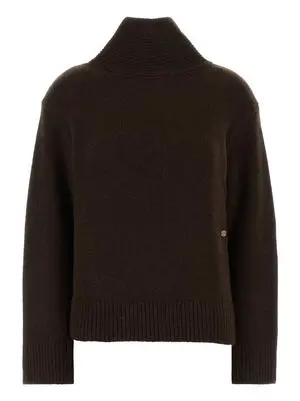 GANNI Wool And Yak Ribbed High Neck Sweater - Brown