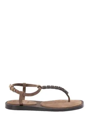 BRUNELLO CUCINELLI BRUNELLO CUCINELLI Calf Leather Embellished Flat Sandals