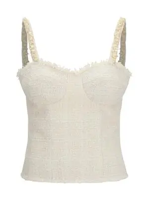 Balmain Tweed Top With Pearl Straps - Multicolor