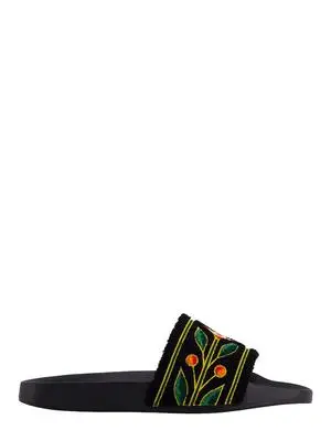 Casablanca Floral Embroidered Slip-on Sandals - Black