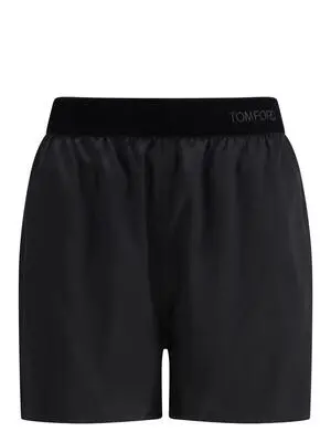 TOM FORD Stretch Silk Satin Pj Shorts With Embroidered Logo - Black