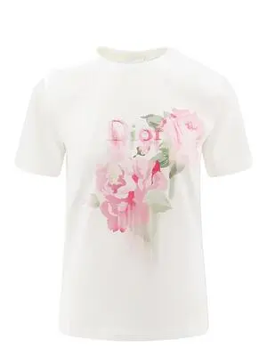 Dior Cotton T-shirt With Painted Roses Print - Multicolor