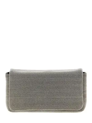 Brunello Cucinelli BRUNELLO CUCINELLI "Precious" Leather Clutch Bag With Monile Embroidery Silver