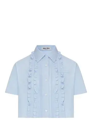 Miu Miu Cropped Poplin Shirt With Ruffled Details - Blue