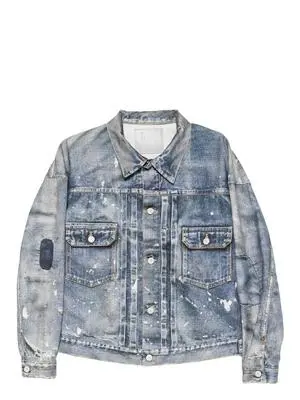 Junya Watanabe Indigo Blue Paint-splatter Distressed Denim Jacket - Black