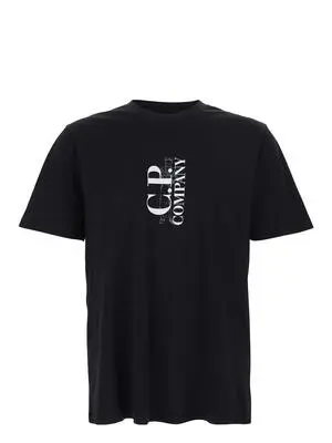 C.P. COMPANY Black T-shirt With Lettering Logo On The Front In Cotton - Multicolor