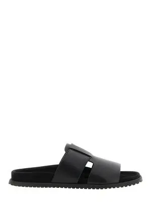 Dolce & Gabbana Calf Leather Slide Sandals - Black