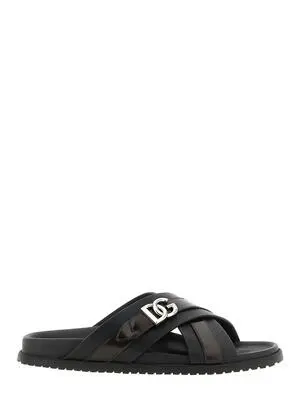 Dolce & Gabbana Dolce & Gabbana Calf Leather Slide Sandals Black