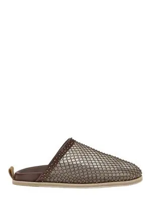 FORTE_FORTE Mesh Mules With Rhinestones - Brown