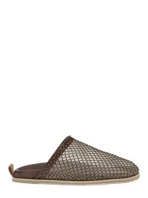 FORTE_FORTE Mesh Mules With Rhinestones - Brown