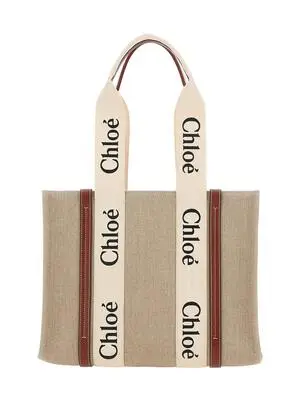 Chloé CHLOE 'Woody' Linen Medium Tote Bag Cream