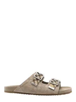 Burberry Flat Sandals With Buckle Detailing - Cream