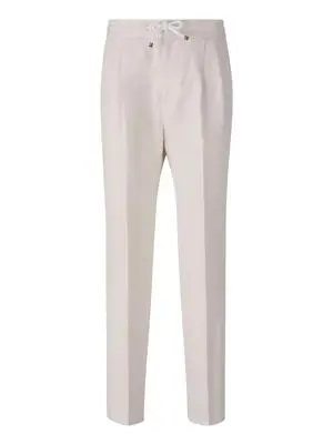 Brunello Cucinelli Linen Drawstring Double Pleated Trousers - Multicolor