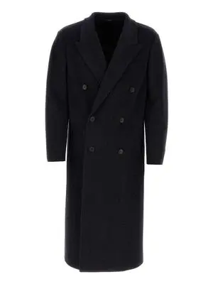 Fendi Navy Wool Blend Double Breasted Coat - Blue