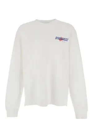 Dsquared2 White Crew Neck T-shirt With Logo Print On The Front In Cotton For - Multicolor