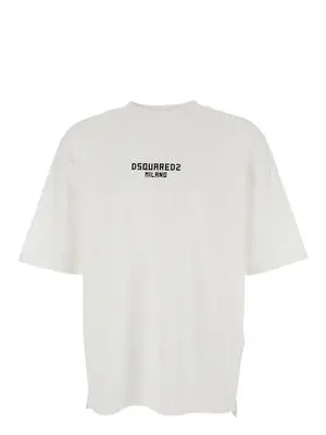 Dsquared2 Crew Neck T-shirt With Logo Lettering Print On The Front In Cotton For - Multicolor