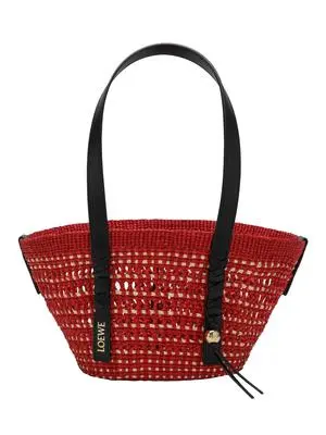 Loewe Small Iraca Palm And Leather Braid Basket Bag - Red