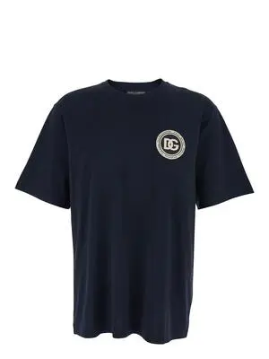 Dolce & Gabbana Blue T-shirt With Logo Embroidery On The Front For - Multicolor