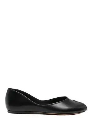 JUDE Jude Black Leather Peep Toe Ballet Flats