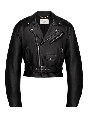 Saint Laurent Lambskin Leather Belted Jacket - Multicolor