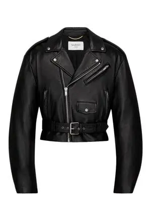 Saint Laurent Lambskin Leather Belted Jacket - Multicolor
