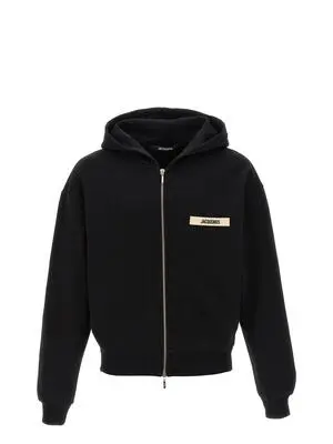 Jacquemus Le Hoodie Grip Gros Grain Zip-up Cotton Hoodie - Black