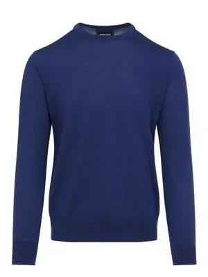 Giorgio Armani Virgin Wool Crew Neck Sweater - Blue