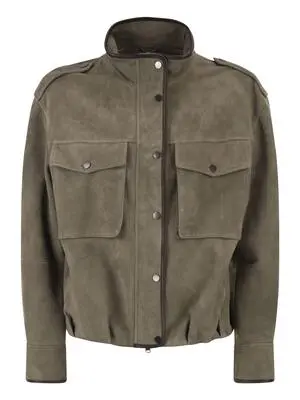 Brunello Cucinelli Suede Utility Jacket With Patch Pockets - Brown
