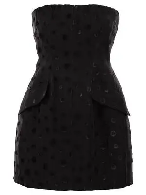 Sportmax Flocked Silk Bustier Mini Dress - Black