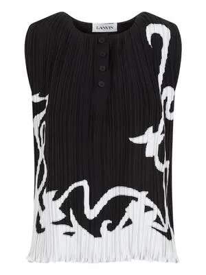 LANVIN Sleeveless Pleated Top With Contrasting Print - Black