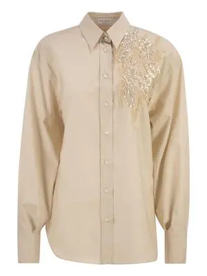 Brunello Cucinelli Embroidered Cotton Poplin Shirt - Multicolor