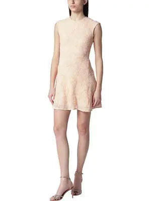 ROTATE BY BIRGER CHRISTENSEN Sleeveless Crewneck Mini Dress With Floral Appliques - Pink