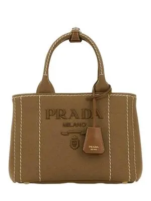Prada Canvas Handbag With Embossed Logo - Brown