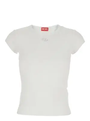 DIESEL® Cotton T-shirt With D-logo Plate - White