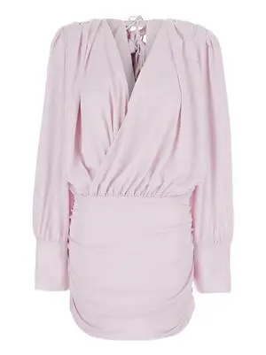 ROTATE BY BIRGER CHRISTENSEN Silk Draped Deep V-neck Dress - Multicolor