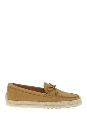 TOD'S Suede And Raffia Loafers - Cream