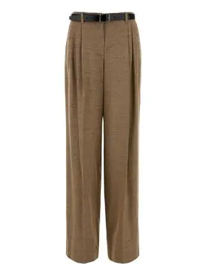 Dolce & Gabbana Biscuit Tweed Wide-leg Pant - Brown