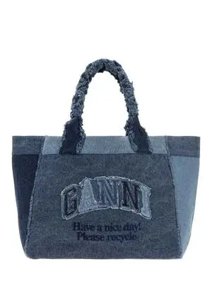 GANNI Denim Medium Trapeze Shopping Bag - Blue