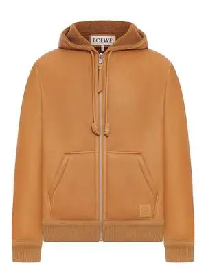 Loewe Shearling Zip-up Jacket With Drawstring Hood - Tan