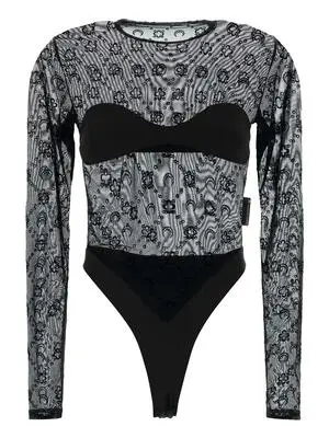 MARINE SERRE Stretch Tulle Bodysuit - Black