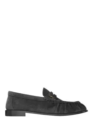 Saint Laurent SAINT LAURENT Brown Suede Gathered Detail Loafers Brown