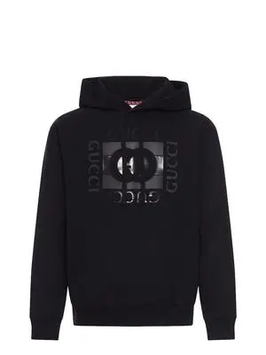 Gucci Cotton Jersey Hoodie With Gg Interlocking Print - Black
