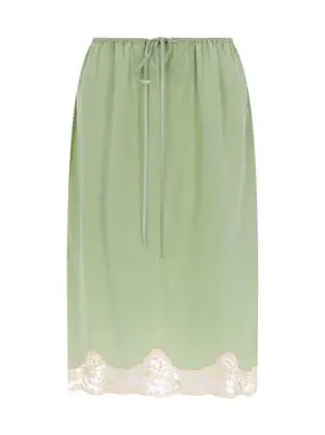 Saint Laurent Midi Skirt With Lace Trim - Green