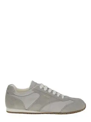 Prada Grey Suede And Nylon Lace-up Sneakers - Gray