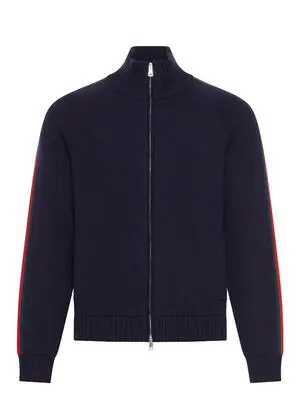 Gucci Wool Zip-up Jacket With Web Trim - Blue